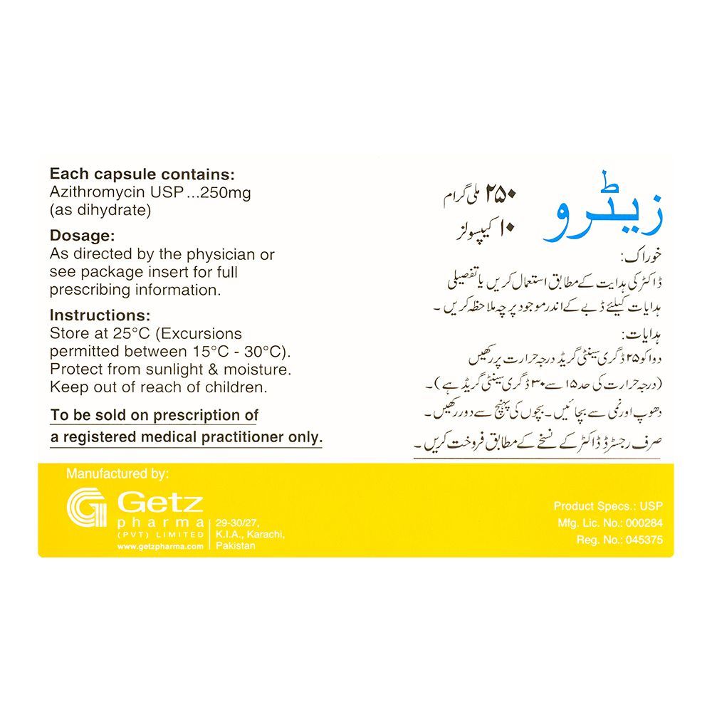 Purchase Getz Pharma Zetro Capsule, 250mg, 10-Pack Online at Best Price ...