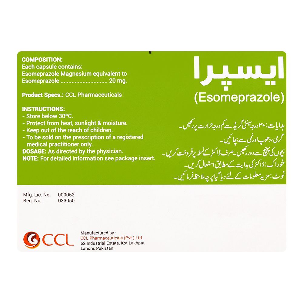 Order CCL Pharmaceuticals Espra Capsule, 20mg, 14-Pack Online at Best Price in Pakistan - Naheed.pk
