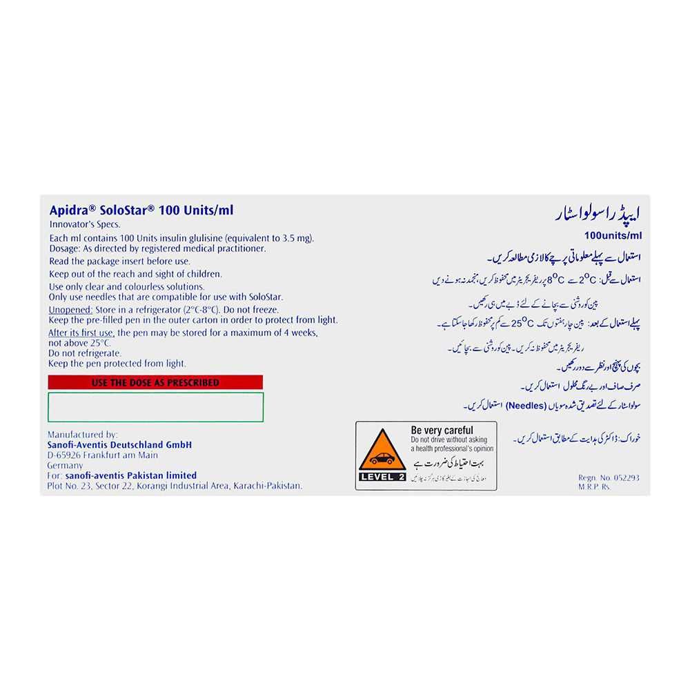 Buy Sanofi-Aventis Apidra Solostar, 100IU/ml, 3ml Online at Best Price ...