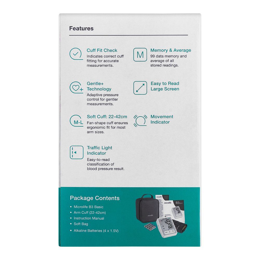 Purchase Microlife Blood Pressure Monitor, B3-Basic Smart MAM Online at ...