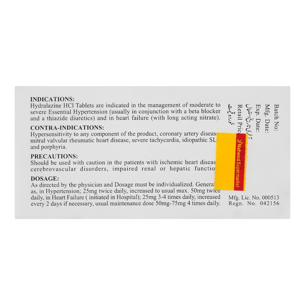 Order Zafa Pharmaceuticals Hydralazine Tablet, 25mg, 20-Pack Online at ...