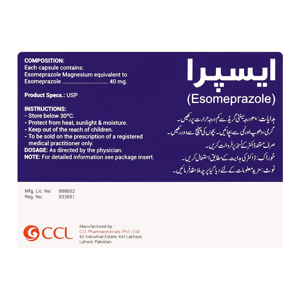 Buy CCL Pharmaceuticals Espra Capsule, 40mg, 14-Pack Online at Special ...