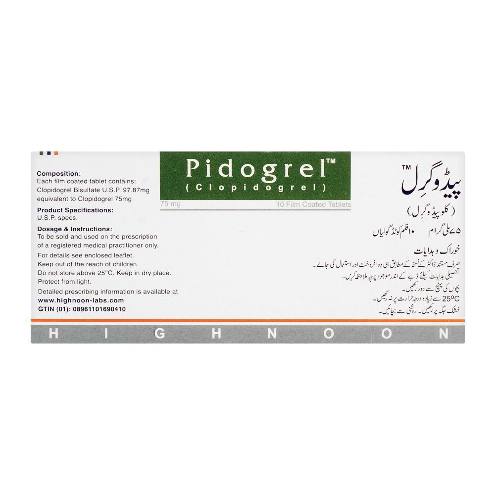 Purchase Highnoon Laboratories Pidogrel Tablet, 75mg, 10-Pack Online at ...