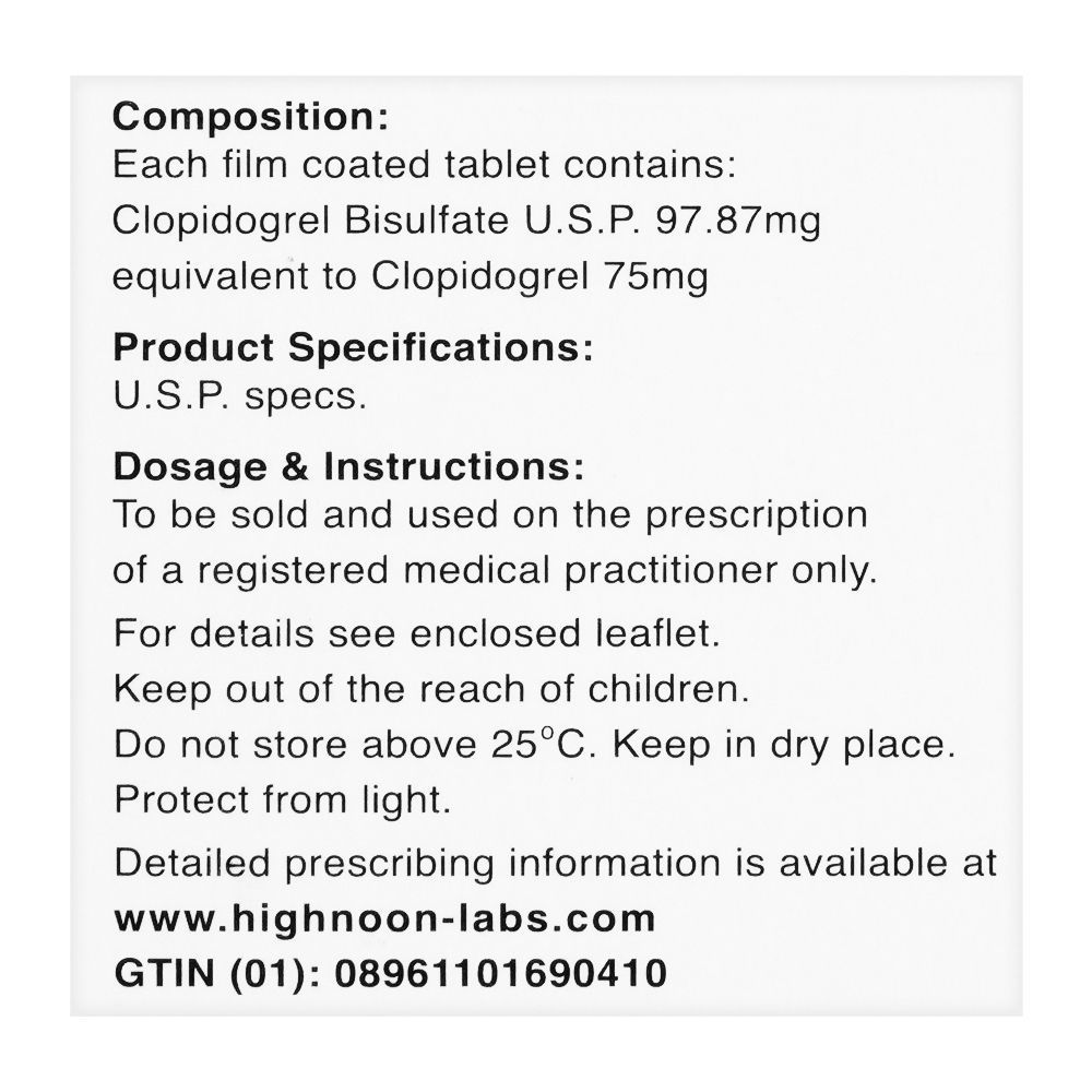 Purchase Highnoon Laboratories Pidogrel Tablet, 75mg, 10-Pack Online at ...