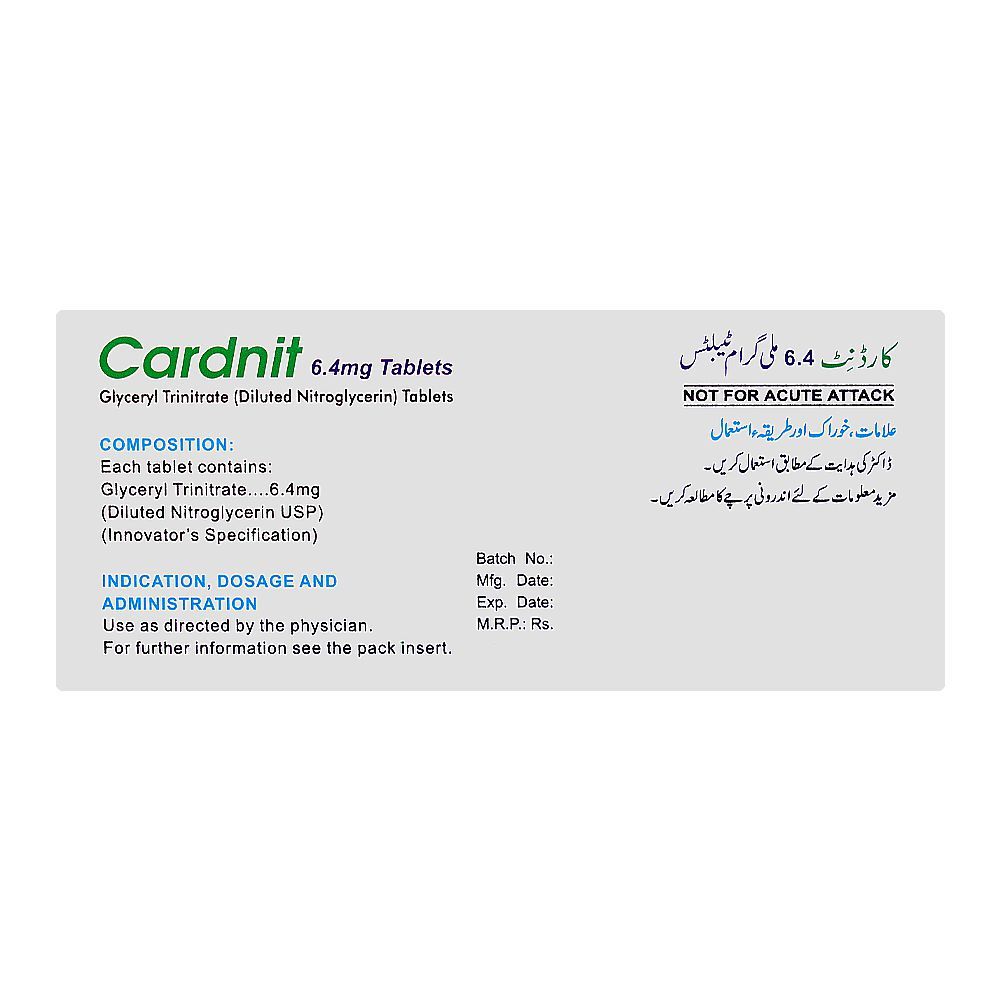 Buy Cardnit 6.4mg Tablets, 6.4mg, Box (30 Tablets) Online at Best Price ...