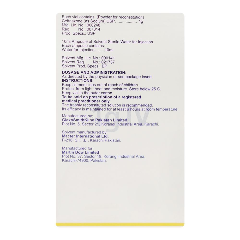 Martin Dow Rocephin 1g I.V. Injection