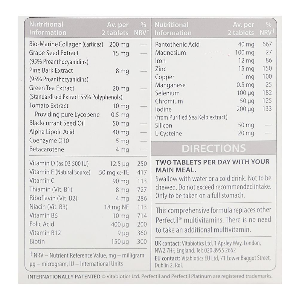 Vitabiotics Perfectil Platinum Supplement Tablet, 60-Pack