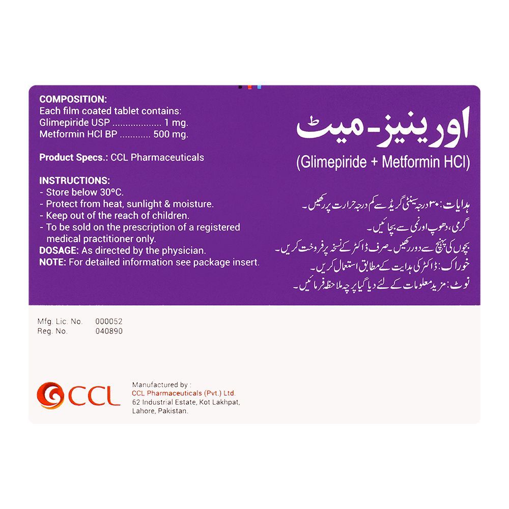 Order CCL Pharmaceuticals Orinase-Met Tablet, 1.0/500mg, 30-Pack Online ...