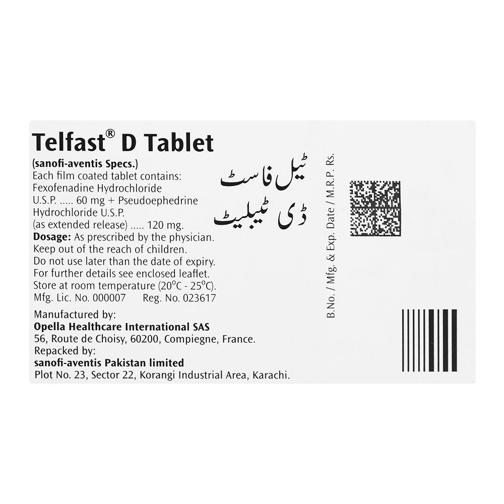 Telfast `D` Tablets, Box (10 Tablets)