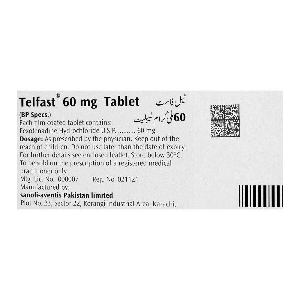 Order Sanofi-Aventis Telfast Tablet, 60mg, 14-Pack Online at Special ...