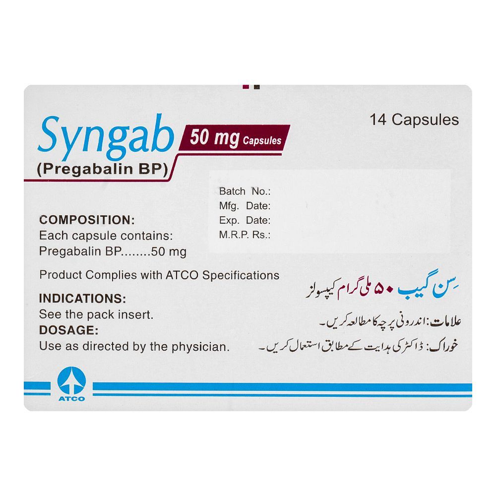 Purchase ATCO Laboratories Syngab Capsule, 50mg, 14-Pack Online at Best Price in Pakistan ...