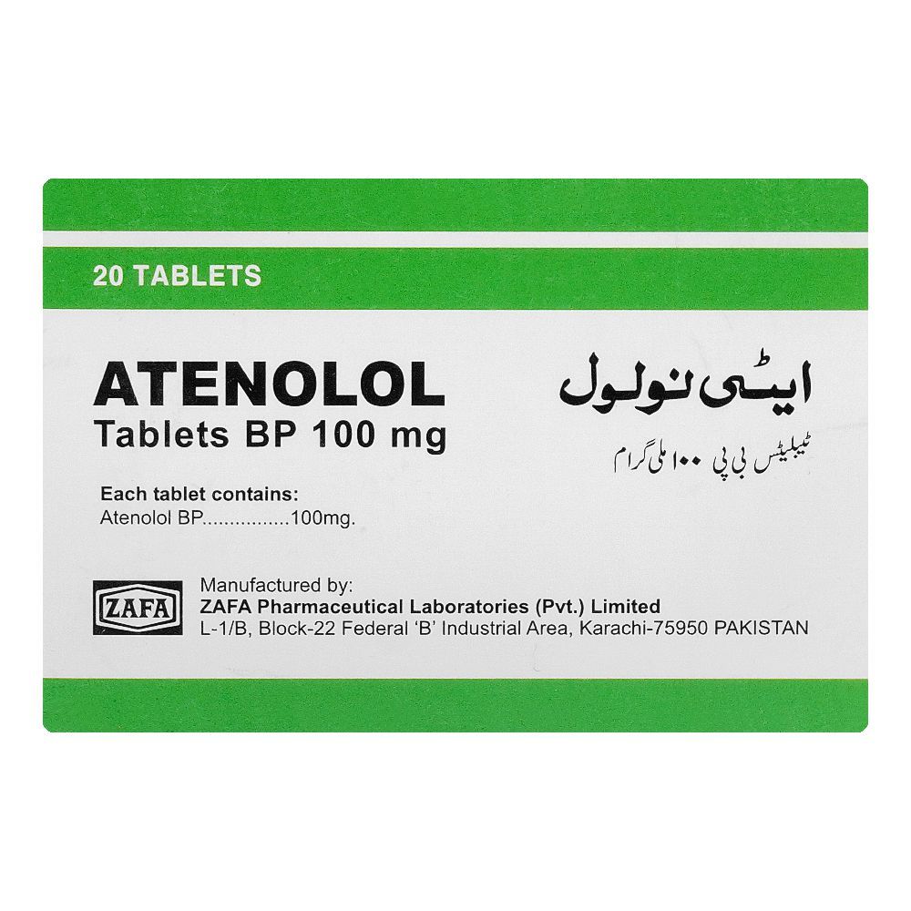 Buy Zafa Pharmaceuticals Atenolol Tablet, 100mg, 20-Pack Online at ...