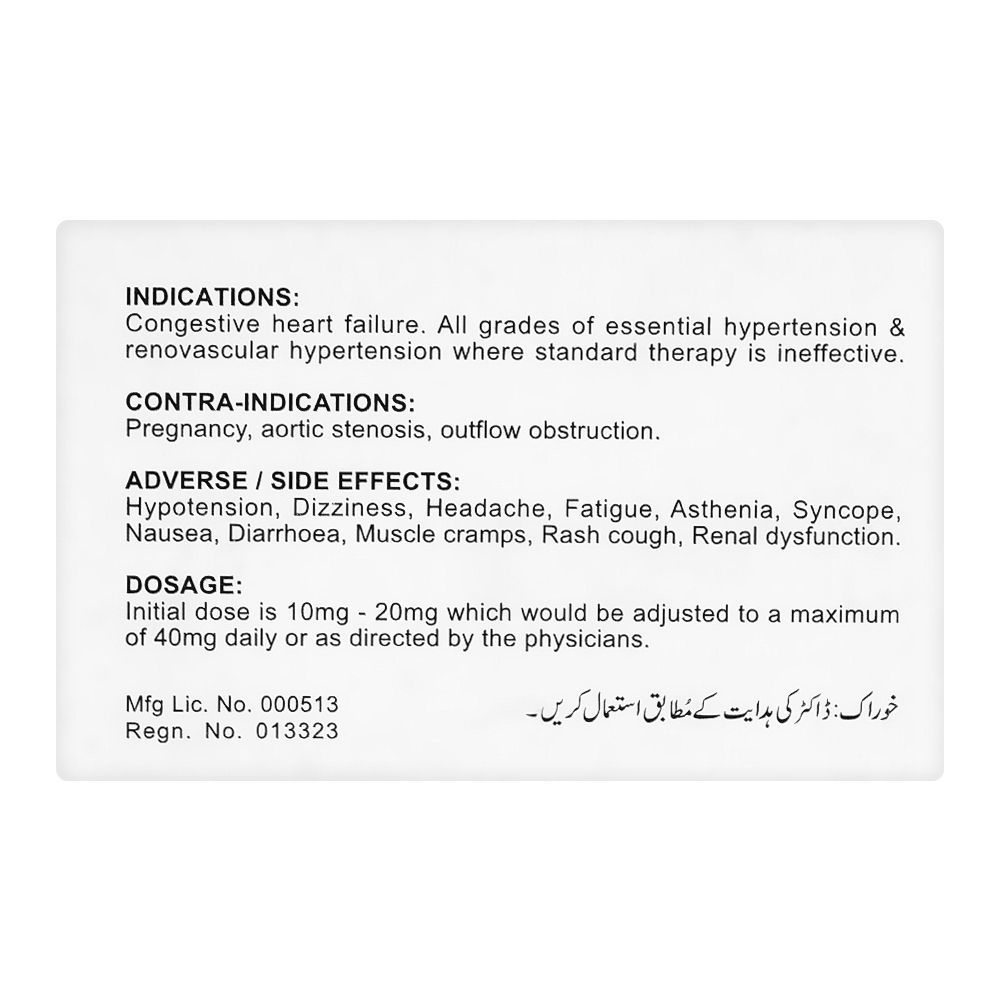 Order Zafa Pharmaceuticals Cardace Tablet, 10mg, 20-Pack Online at Best ...