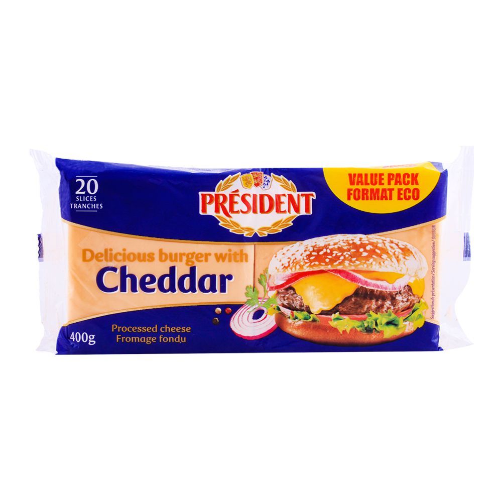 Buy President Cheddar Burger Slice Cheese, 20 Slices, 400g Online at ...