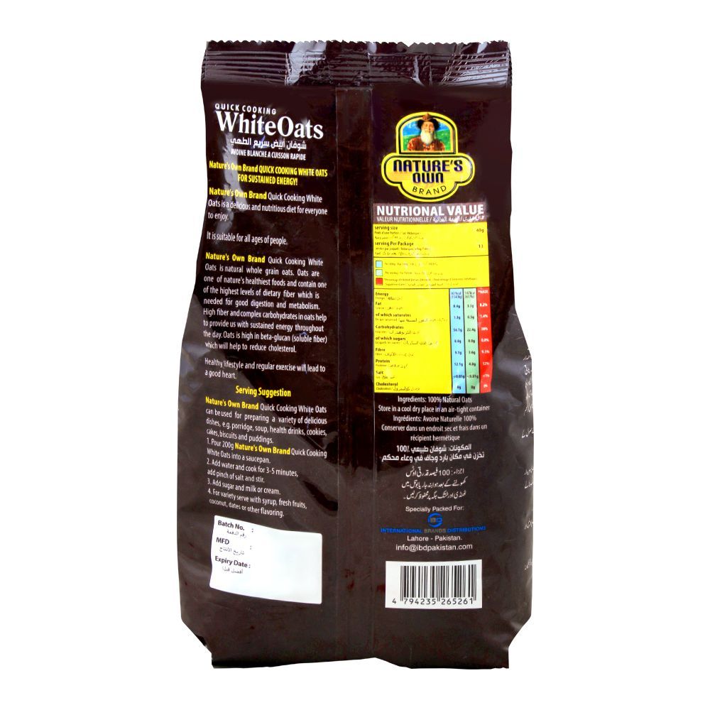 Purchase Nature's Own Brand White Oats, Quick Cooking, 500g, Pouch ...