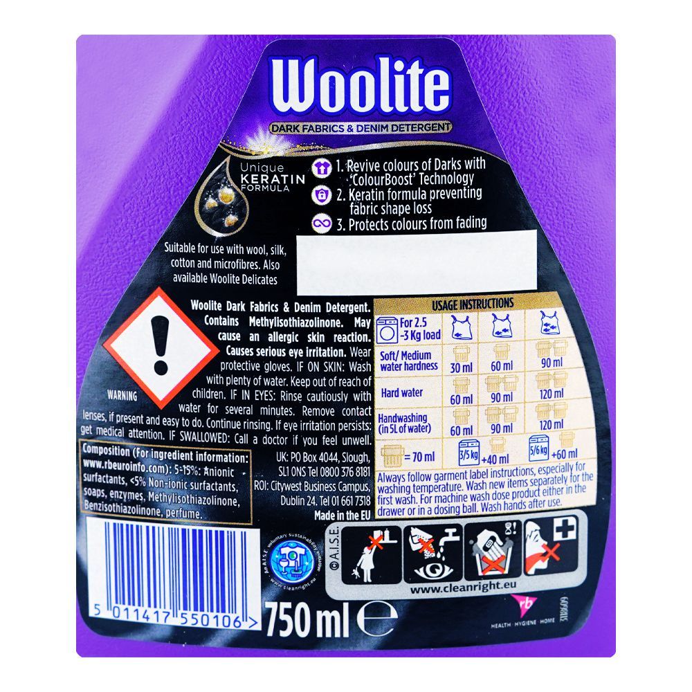 Woolite Dark Fabrics & Denim Laundry Liquid Detergent, 750ml