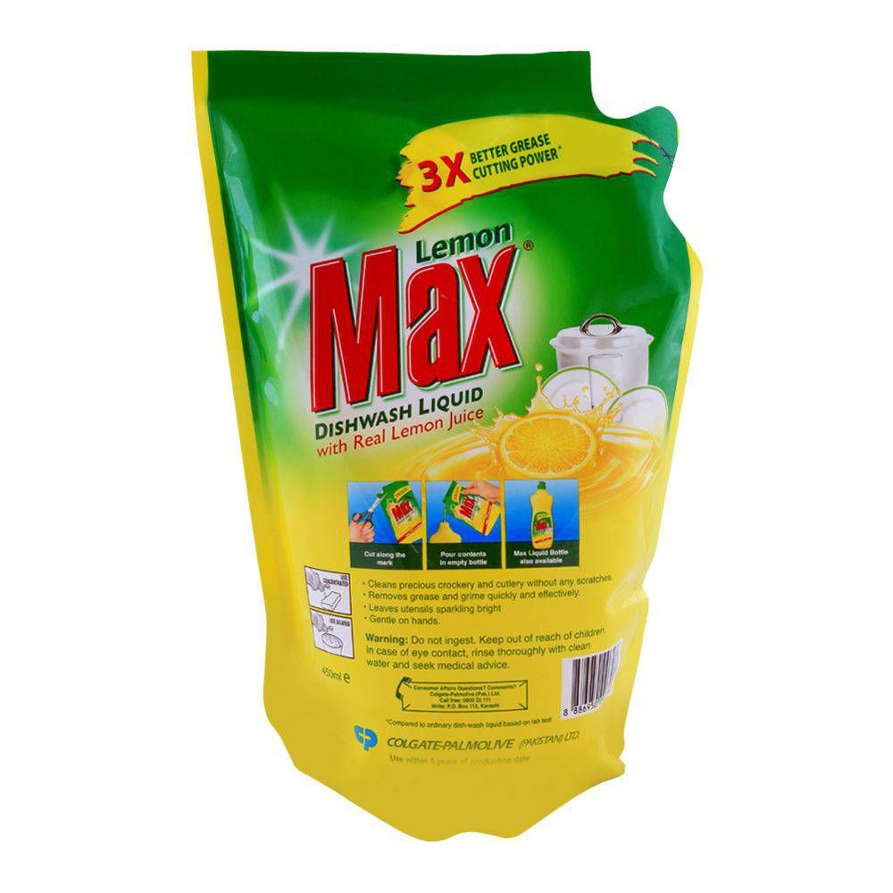 Buy Lemon Max Dishwash Liquid, Pouch, 450ml Online at Special Price in ...