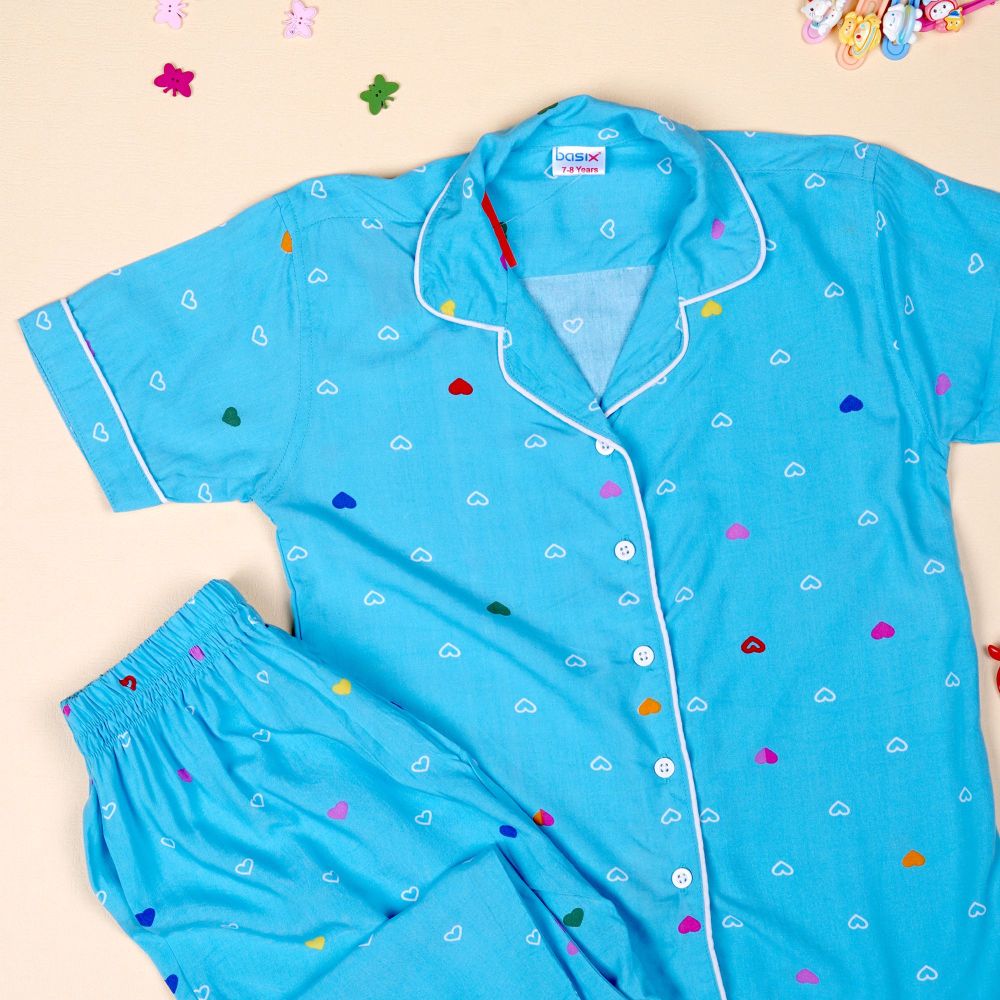 Order Basix Girls Sweat Heart Short Sleeves Night Suit, Sea Turquoise ...