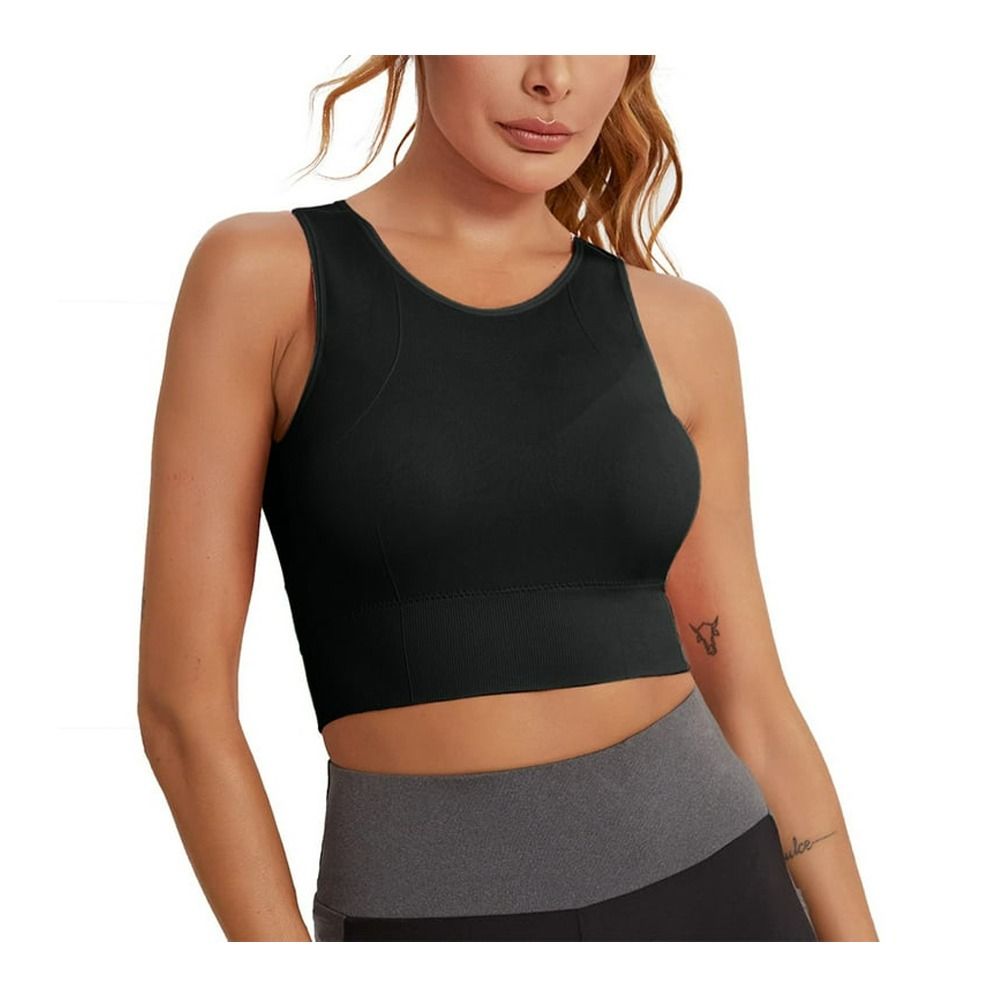 Women's Gym & Sport High Neck Bra, Polyester, Wire Free, Black, 8330