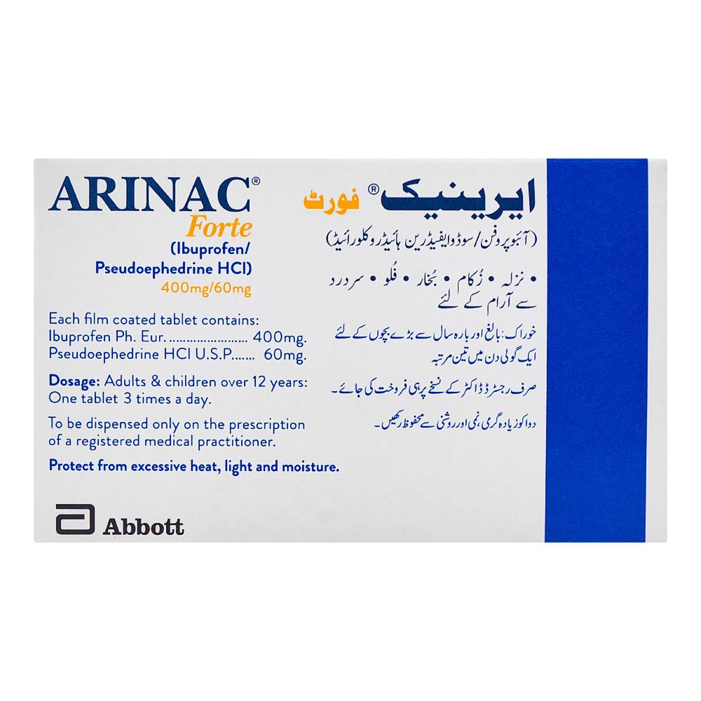 Purchase Abbott Arinac Forte Tablet, 400mg/60mg, 1-Strip Online at Best ...