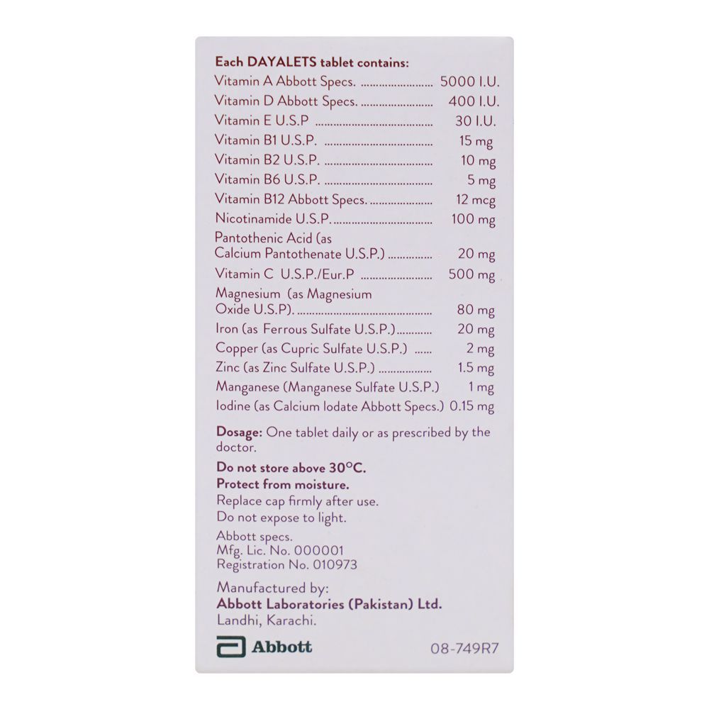 Abbott Dayalets Multivitamin Tablet, 30-Pack
