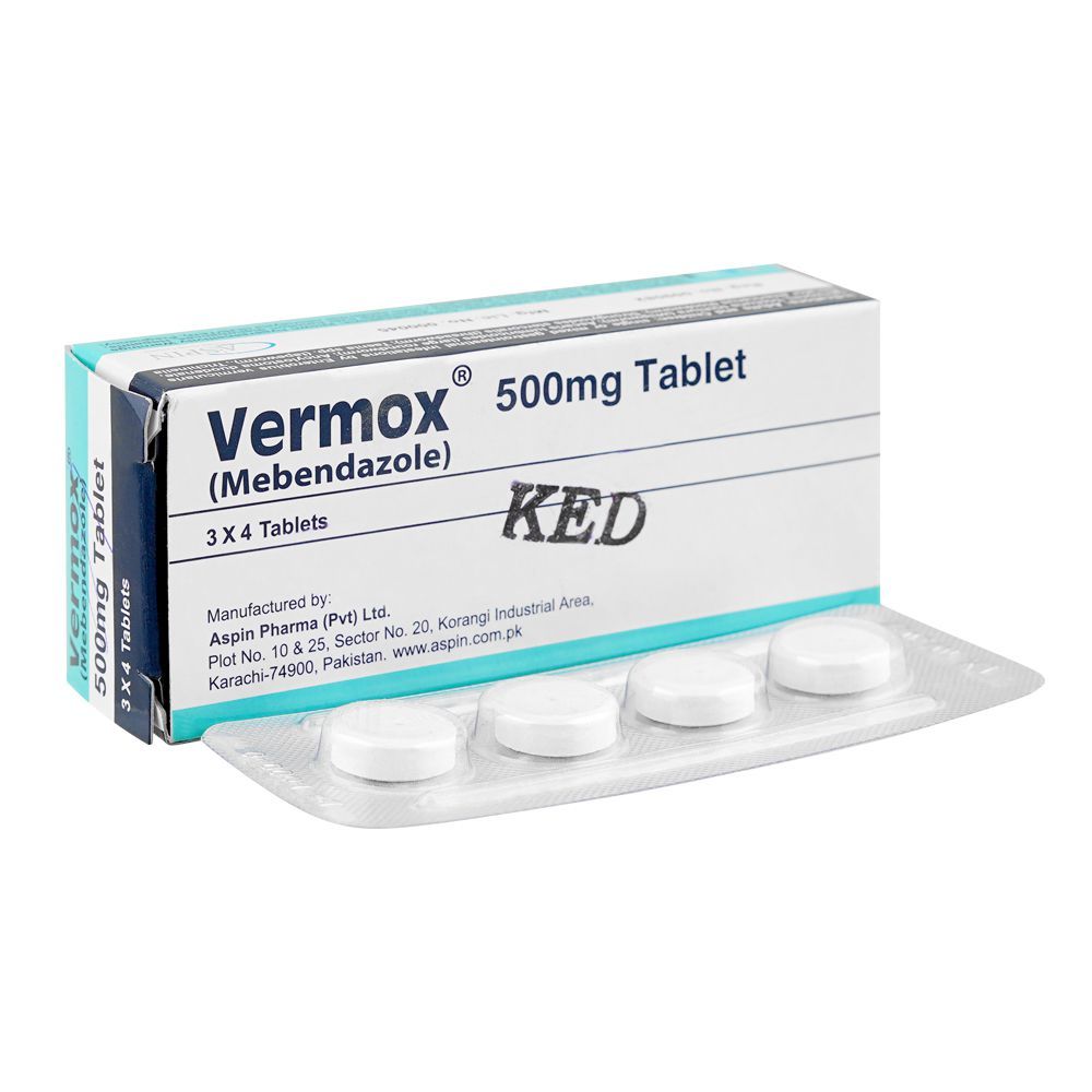 Vermox Tablets 500mg, Strip (4 Tablets)