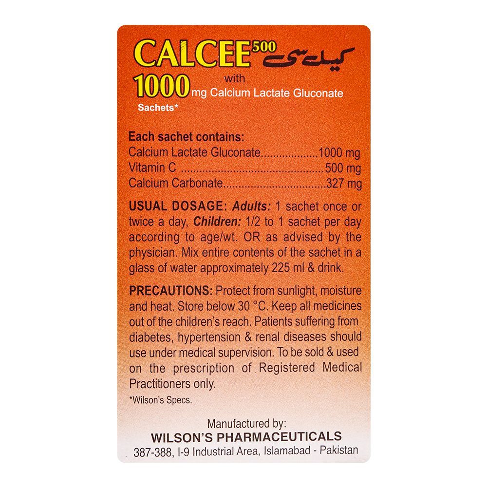 Purchase Wilson's Pharmaceuticals Calcee 500/1000mg, Orange Flavour, 10 ...