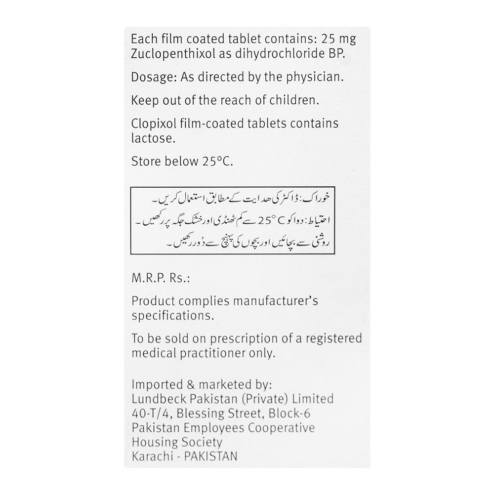 Buy Lundbeck Pvt. Ltd. Clopixol Tablet, 25mg, 50-Pack Online at Best ...