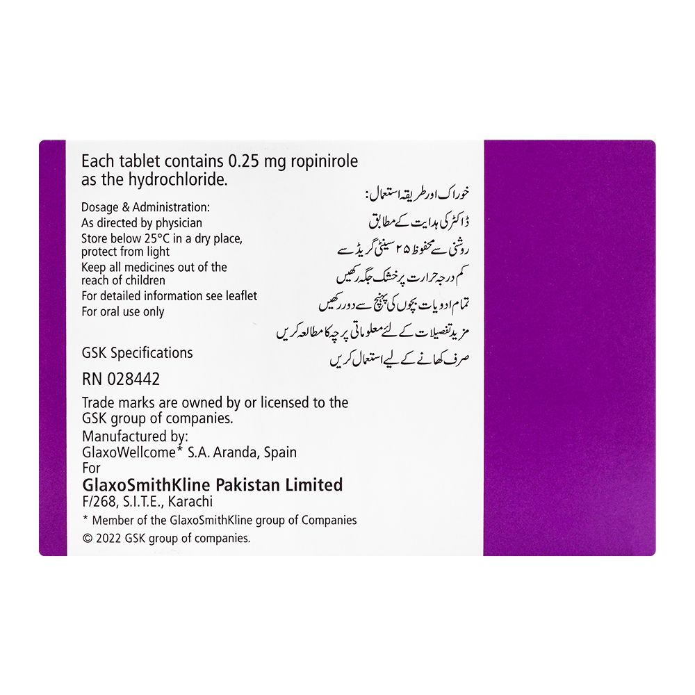 Buy GSK Requip Tablet, 0.25mg, 21-Pack Online at Special Price in ...