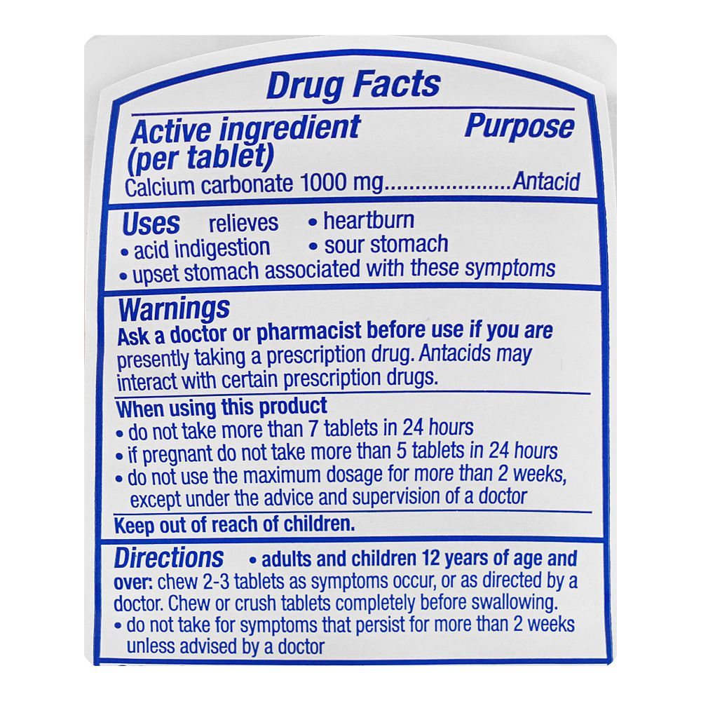 Tums Ultra Strength 1000mg Tablet, Gluten Free, 72-Pack
