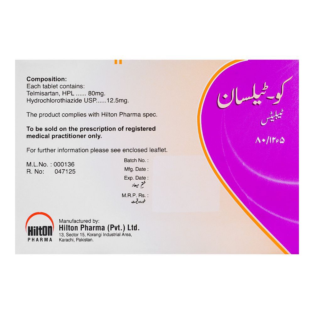 Buy Hilton Pharma Co-Telsan Tablet, 80/12.5mg, 14-Pack Online at ...