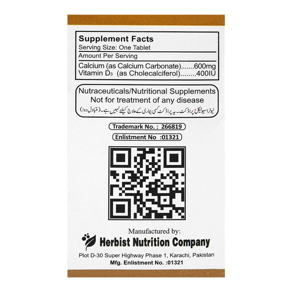 Herbist Nutrition Cal-D Tablet, 600mg, 20-Pack