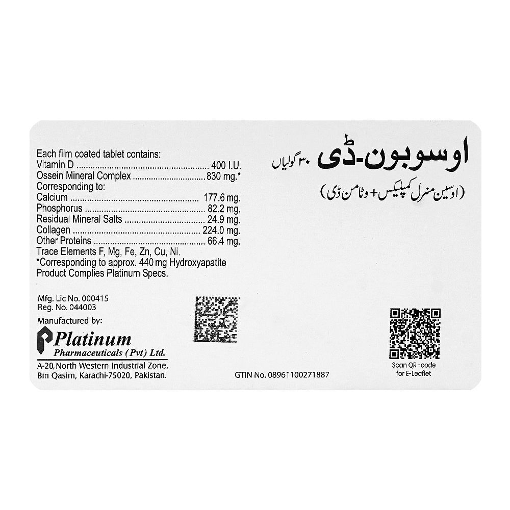 Platinum Pharmaceuticals Ossobon-D Tablet, 30-Pack