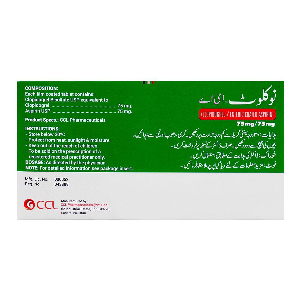 Order CCL Pharmaceuticals Noclot-EA Tablet, 75mg/75mg, 10-Pack Online ...