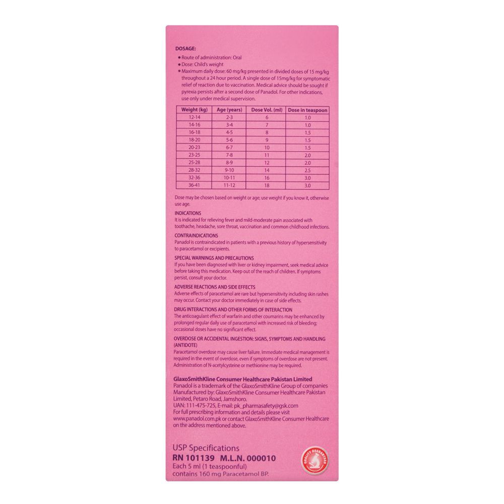 Purchase GSK Children's Panadol Liquid, Sugar-Free, 120ml Online at ...