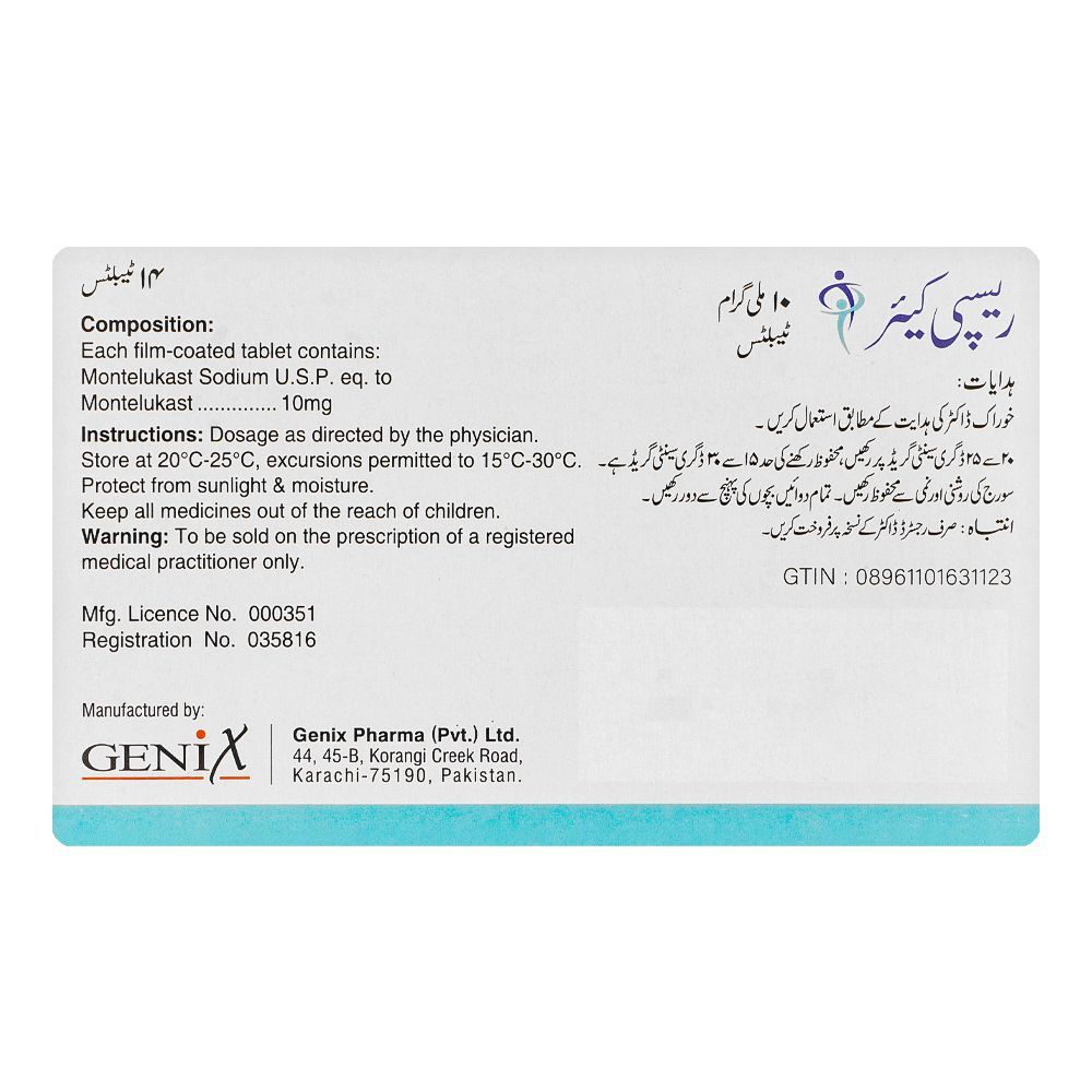 Purchase Genix Pharma Respicare Tablet, 10mg, 14-Pack Online at Best ...