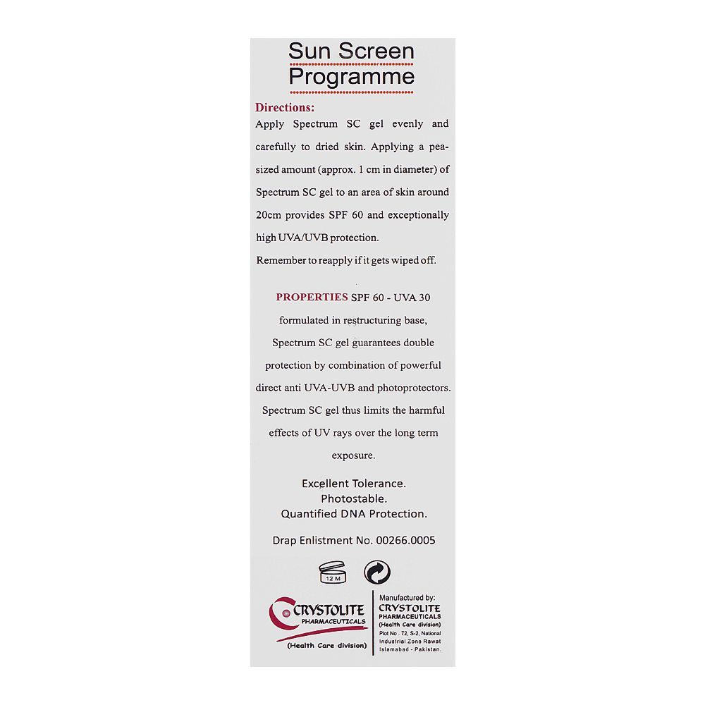 Purchase Crystolite Pharmaceuticals Spectrum SC Gel SPF-60, 50g Online ...