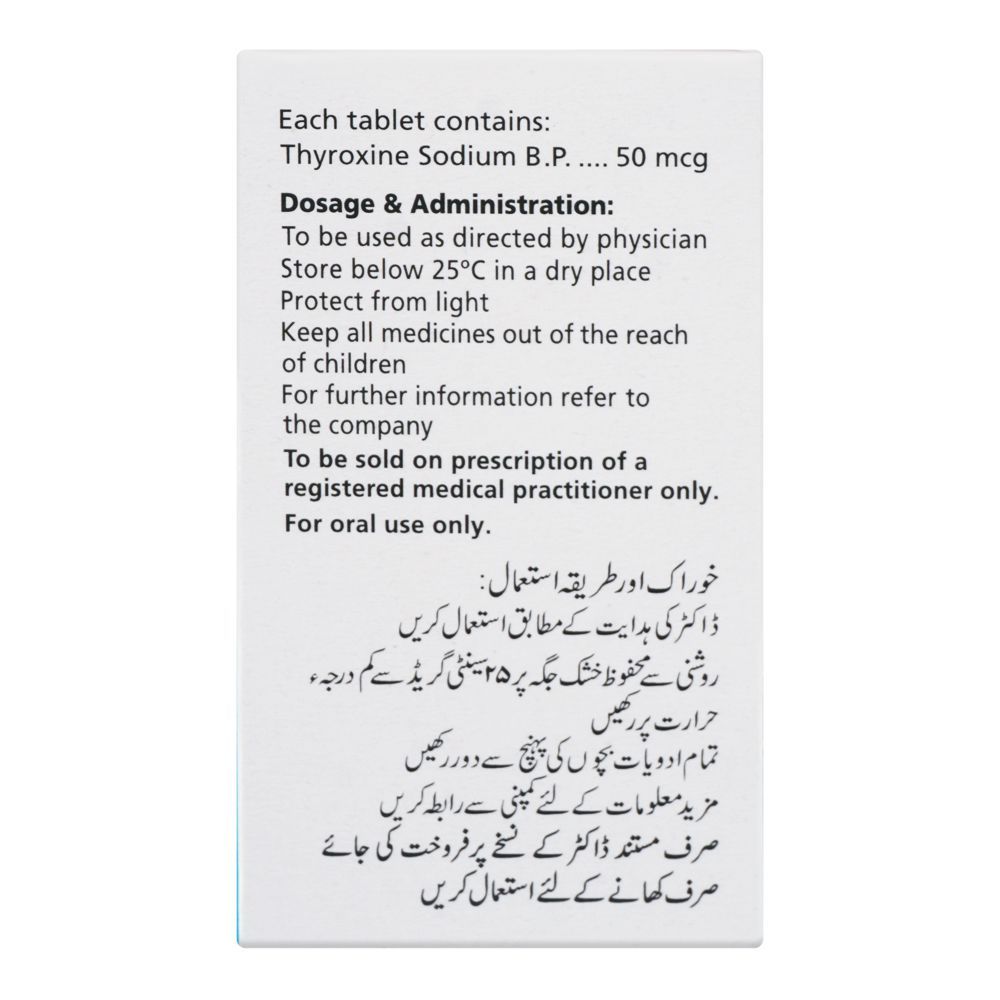 Order GSK Thyroxine Tablet, 50mcg, 100-Pack Online at Special Price in ...