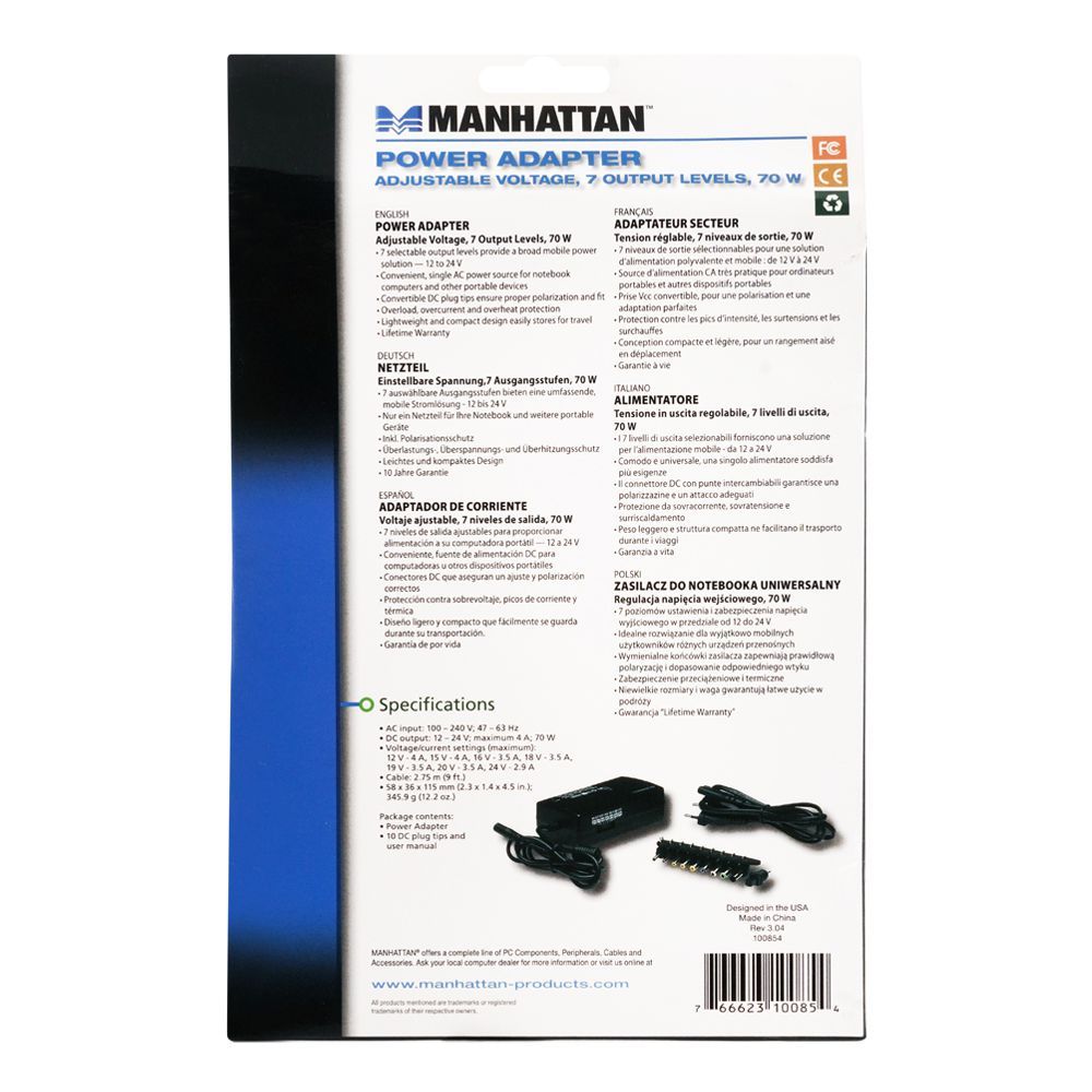 Order Manhattan Adjustable Voltage Power Adapter 70W, 100854 Online at ...