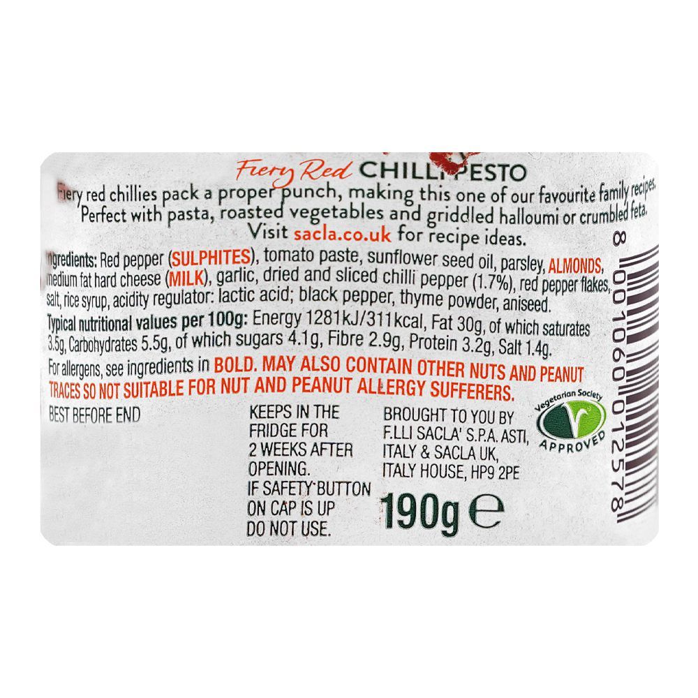 Sacla Fiery Chilli Paste, 190g