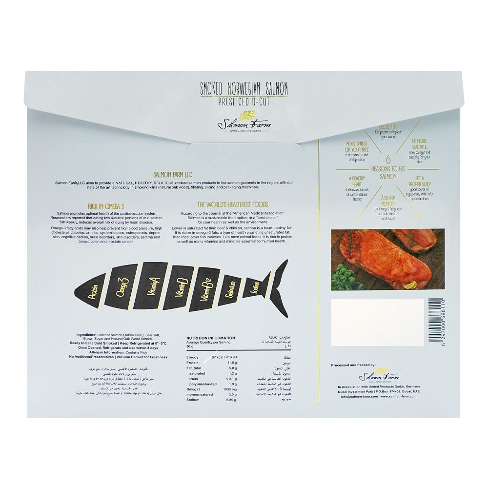 Order Smoked Norwegian Salmon, Pre-sliced D-Cut, Omega 3, 200g Online ...