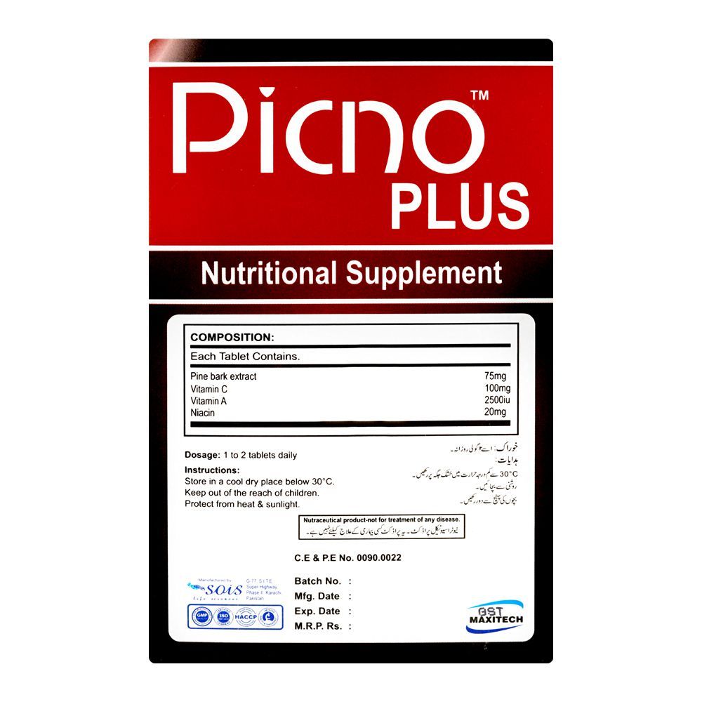 Picno Plus Nutritional Supplement, Box (20 Tablets)