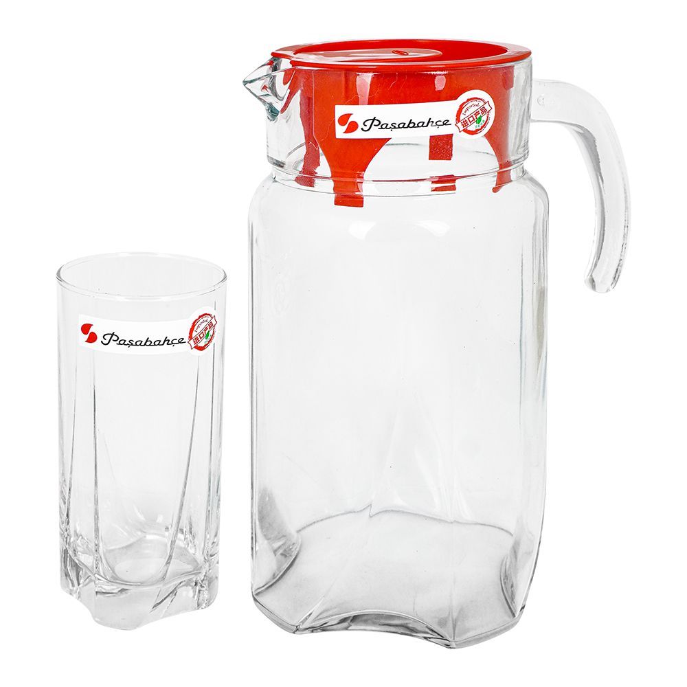 Order Pasabahce Luna Glass Water Set, Jug With Red Plastic Lid, 7-Pack ...