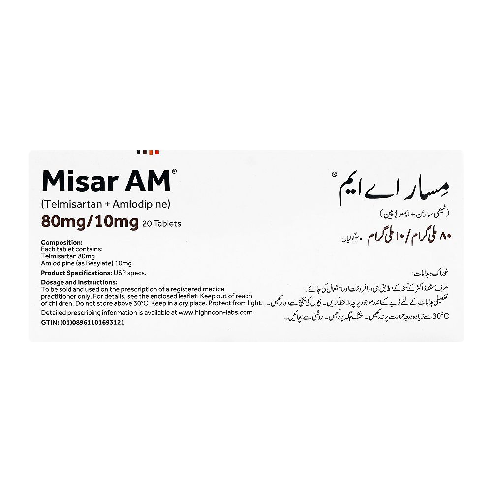 Highnoon Laboratorie Misar Am Tablet, 80/10mg, 20-Pack
