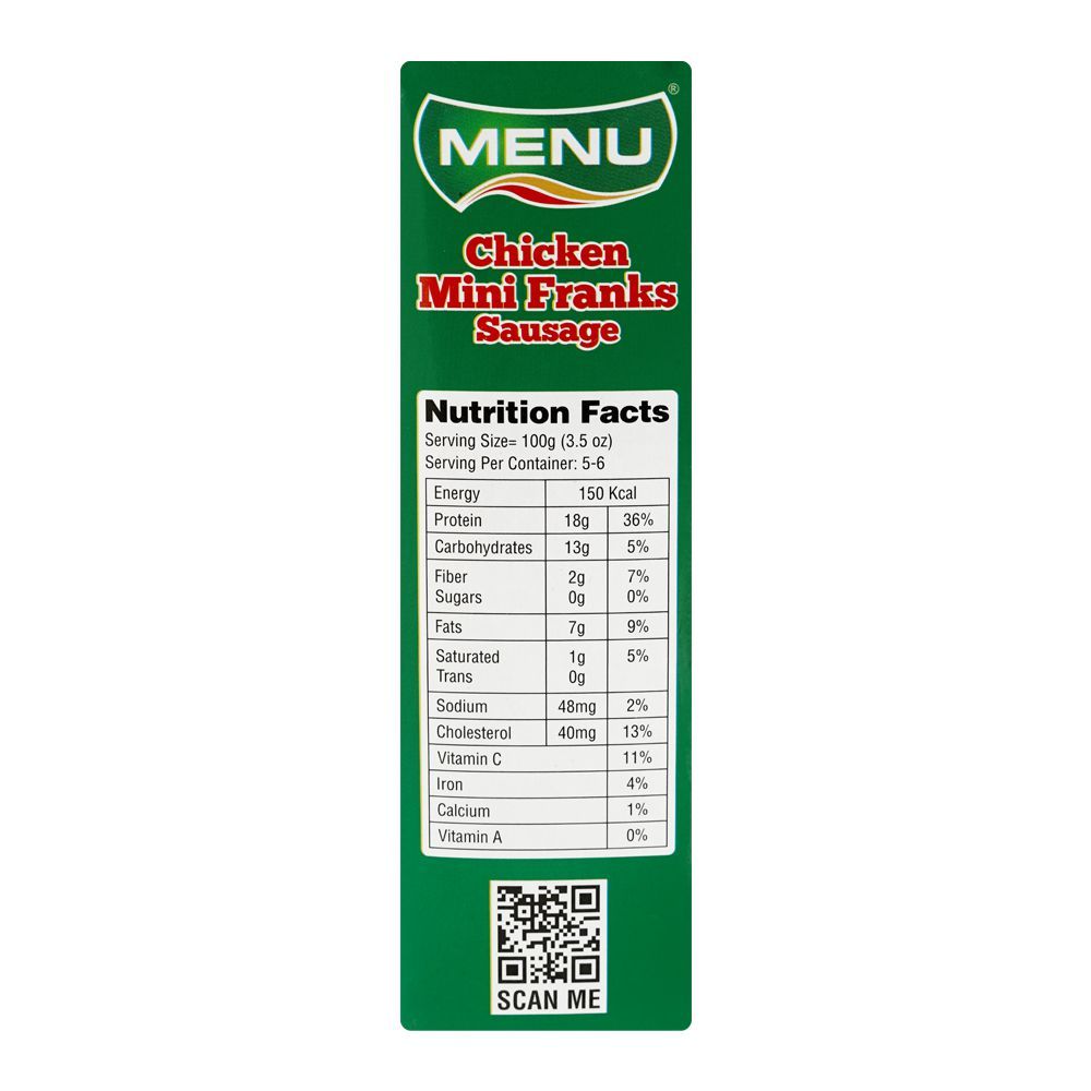Menu Chicken Mini Franks Sausage Cheese, Skinless, 575g