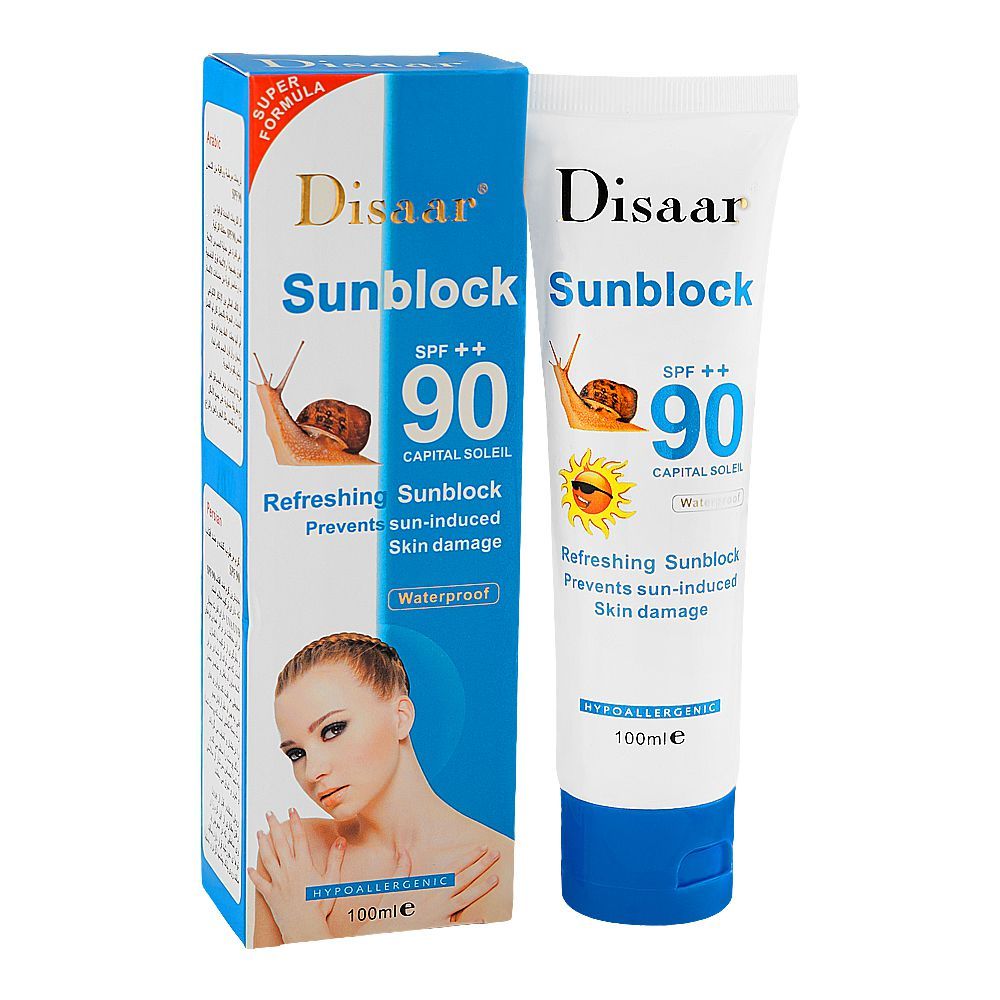 Disaar Sun Block, SPF-90++ Mineral Oil, Waterproof, 80ml