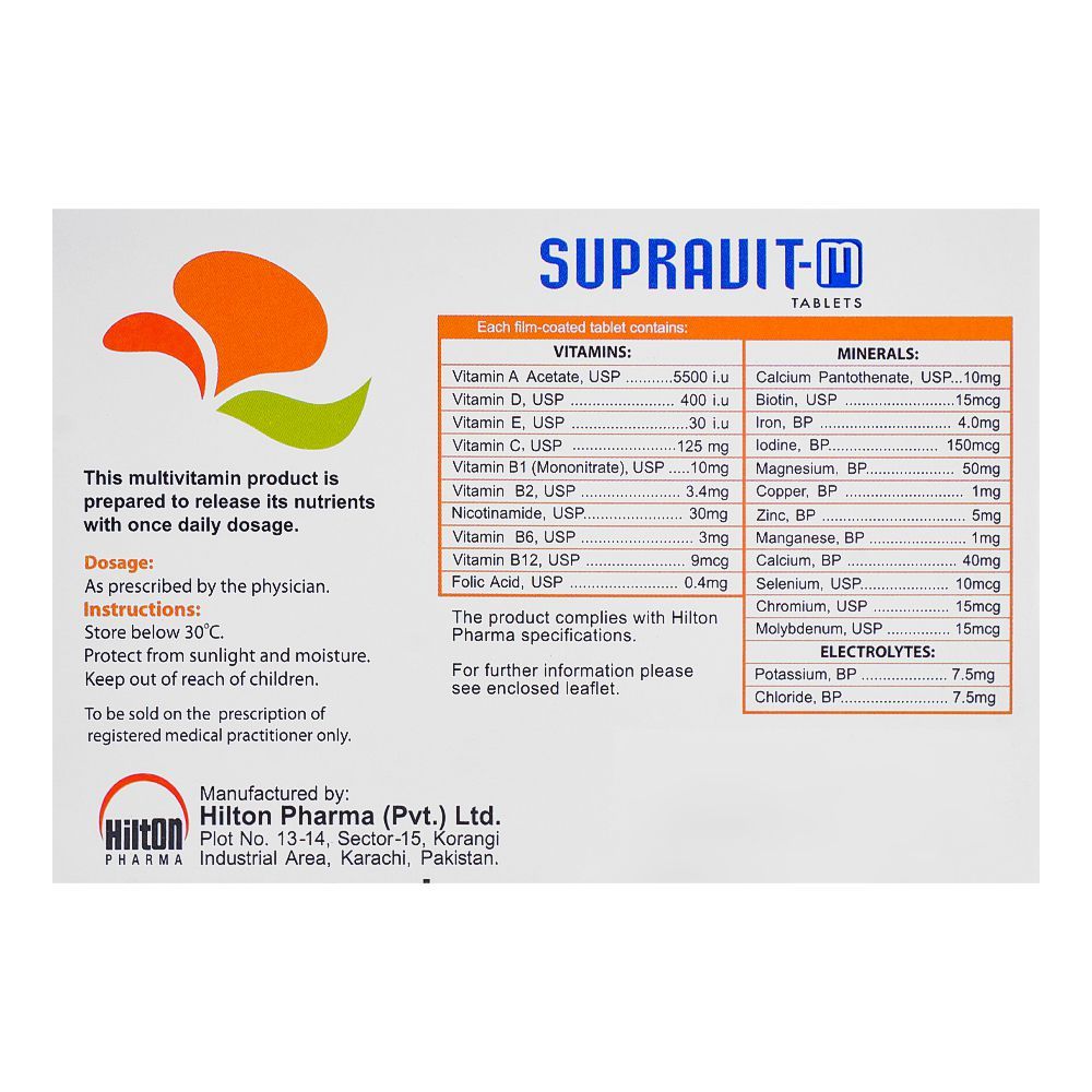 Order Hilton Pharma Supravit-M Tablet, 30-Pack Online at Special Price in Pakistan - Naheed.pk
