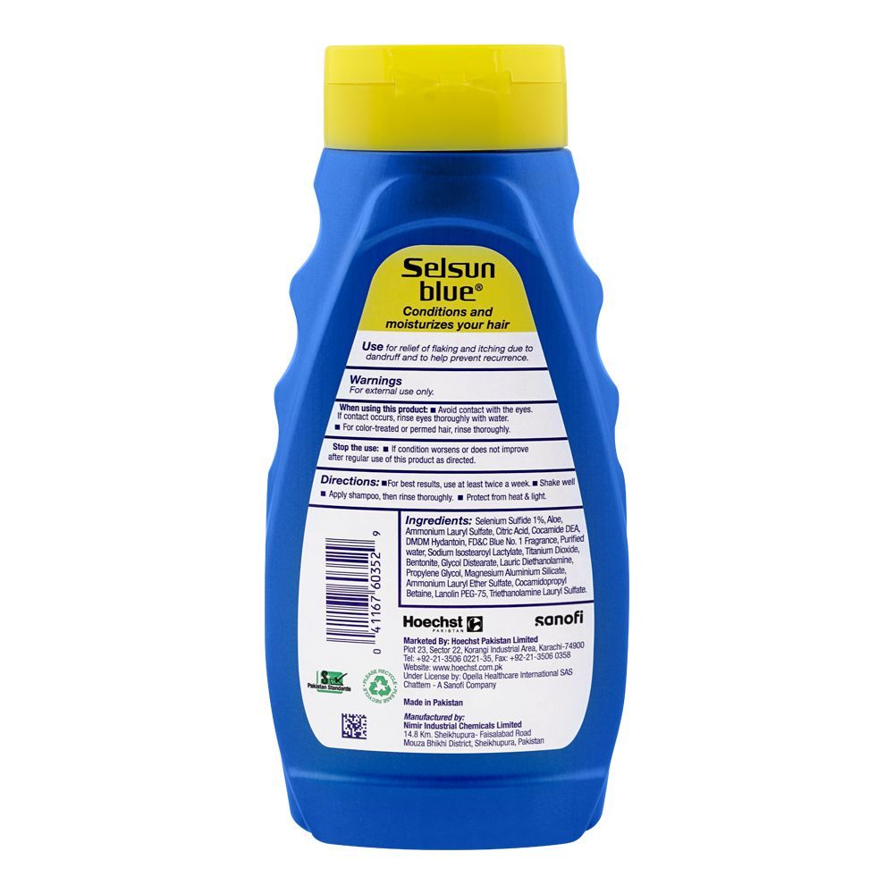Selsun Blue Moisturizing With Aloe Dandruff Shampoo, Selenium Sulfide 1% For Dry Scalp & Hair, 250ml