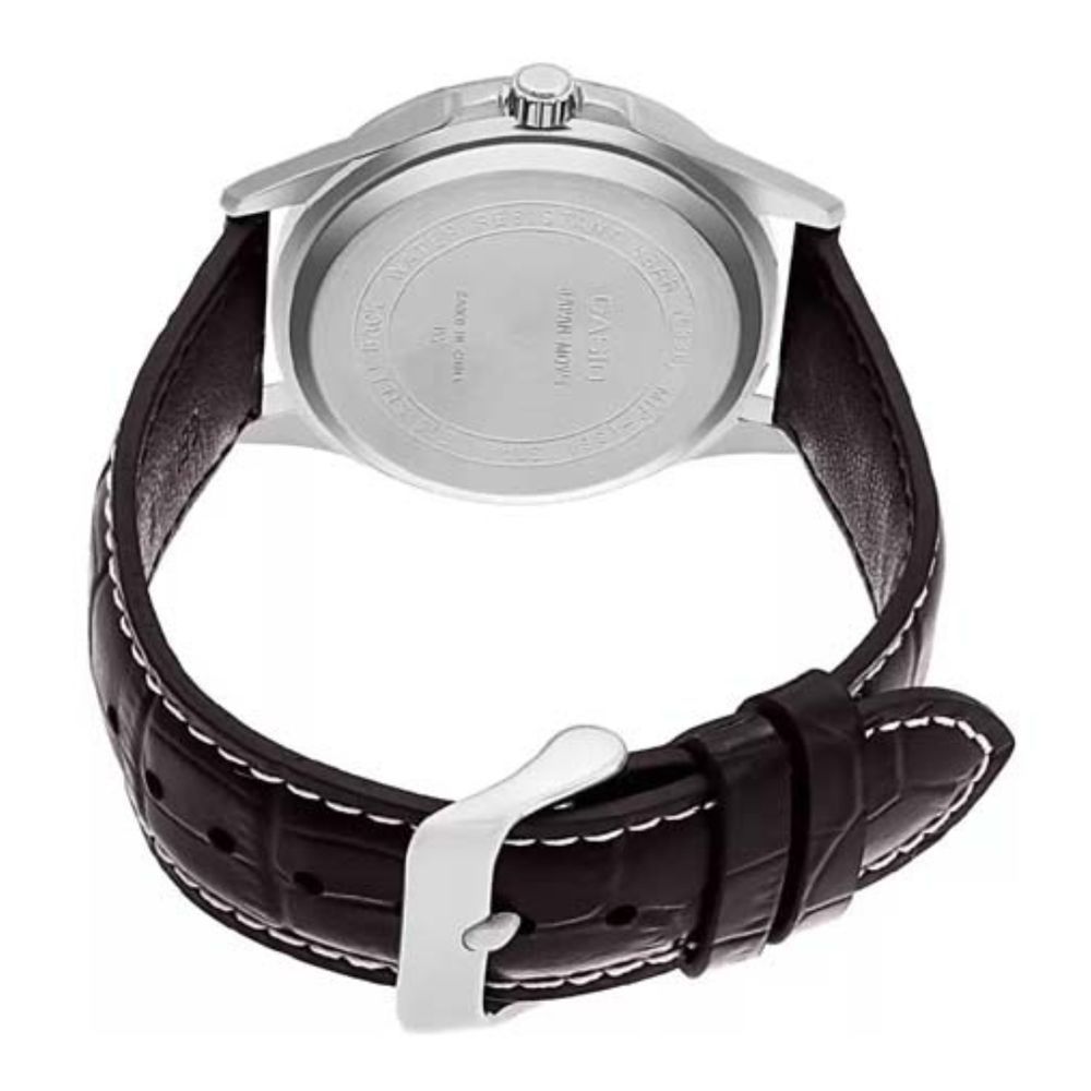 Casio Men's Analog Watch With Sliver Round Dial & Leather Strap, MTP ...