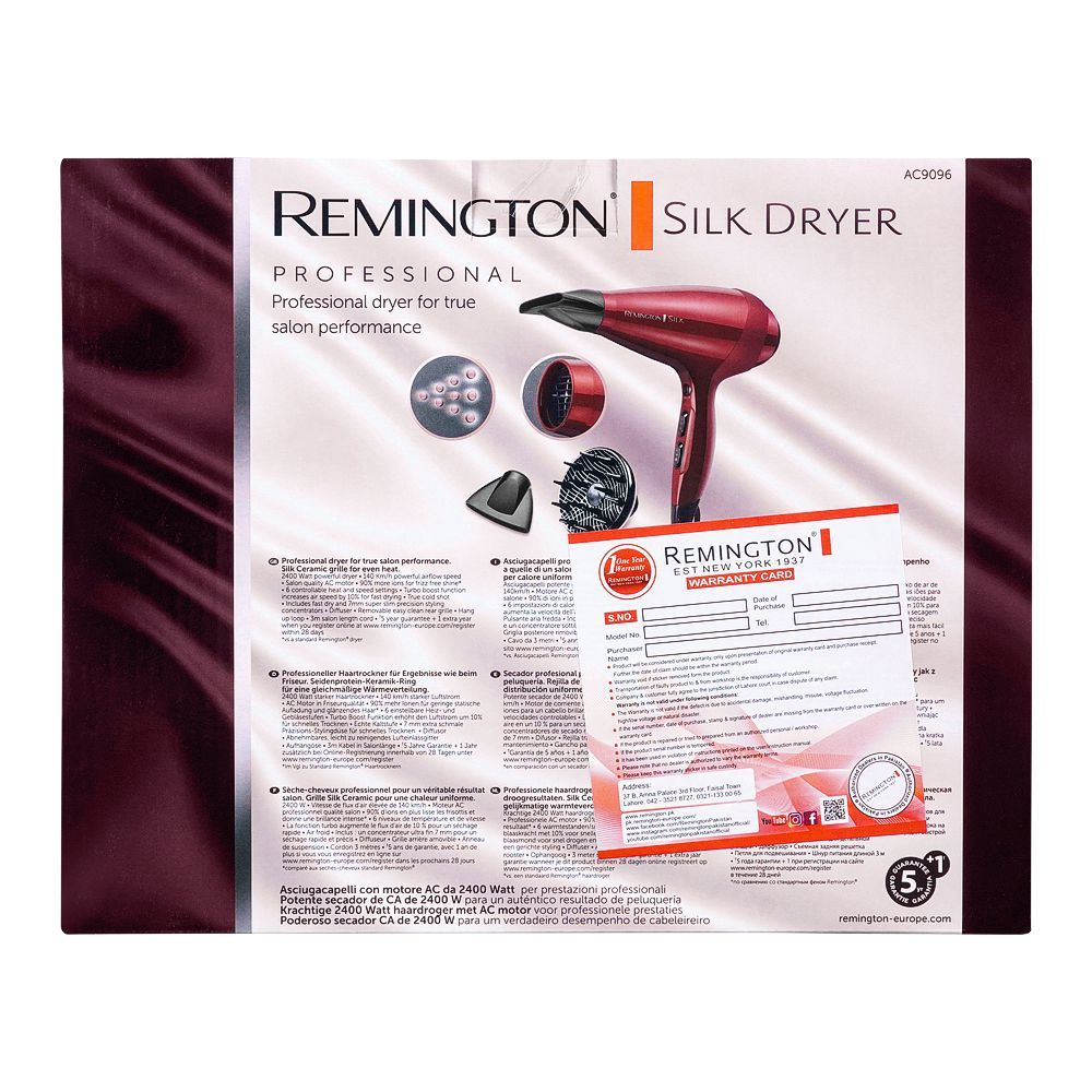 Buy Remington Professional Silk Hair Dryer, 2400W, AC9096 Online at ...